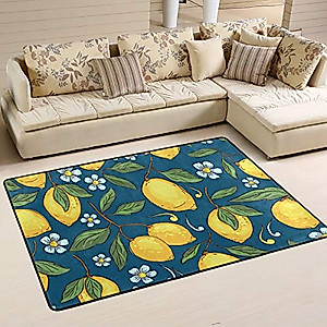 ALAZA Tropical Yellow Lemon Navy Blue Area Soft Non Slip Floor Mat Washable Carpet for Bedroom Living Room 1 Piece 4x6 Feet