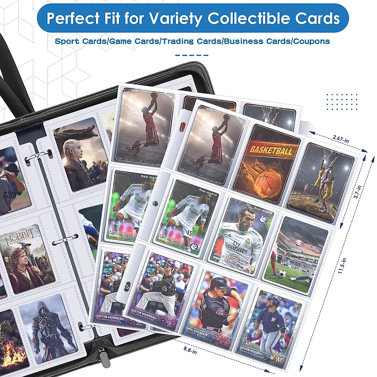 900 Pockets Card Binder, Trading Card 9 Pocket Durable Card Holder Album, Baseball Card Protectors for Yugioh, MTC,TCG, Game Cards, Sports Cards (Black)