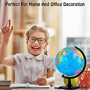 Wizdar 10'' World Globe for Kids Learning, DIY Assemble Educational Rotating World Map Globes Large Size Decorative Earth Children Globe for Classroom Geography Teaching, Desk and Office Decoration