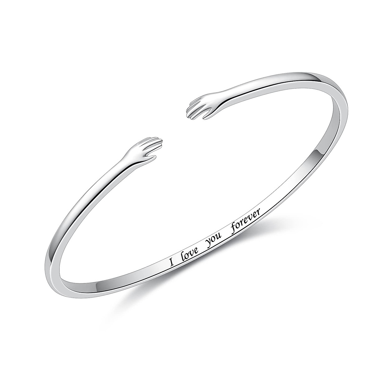 BEILIN Hug Bracelets for Women Sterling Silver Come to My Arm Couple Hugging Cuff Bangles Wedding Band Bracelets Engraved Mantra Bracelet Jewelry for Women Teens(I love you forever)