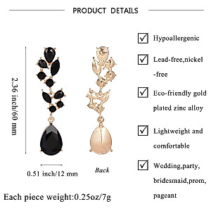 Black Rhinestone Statement Drop Dangle Earrings Dangling Sparkly Crystal Bridal Wedding Teardrop Chandelier Earrings for Women Prom Pageant