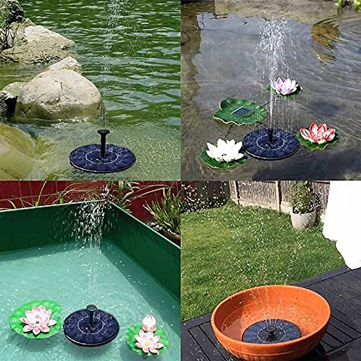 Floating Solar Fountain Pump,Circle Solar Powered Bird Bath Fountain Free Standing Solar Pond Pump with 1200mah Battery Backup,6 Nozzles Solar Fountain for Aquarium Outdoor Garden-Black 18cm(7inch)