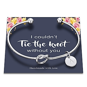 Bridesmaid Proposal Gifts, Silver Tie the Knot Bridesmaid Bracelet with Initial A Bridesmaid Gifts for Wedding, Matron Maid of Honor Gift Bridal Wedding Party Gifts Bridesmaid Bracelet Jewelry