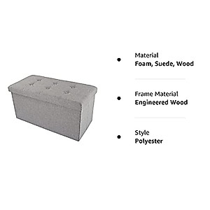 Folding Storage Ottoman - 30-Inch Tufted Footrest, Linen Chest, or Bench with Removable Bin for Living Room, Bedroom, or Dorm by Lavish Home (Gray)