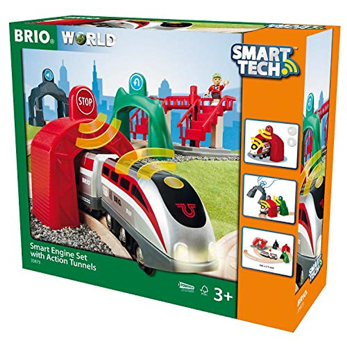 BRIO World - 33873 Smart Tech Engine Set with Action Tunnels | 17 Piece Train Toy with Accessories and Wooden Tracks for Kids Age 3 and Up