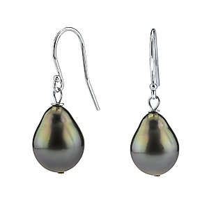 THE PEARL SOURCE 14K Gold 9-10mm Baroque Black Tahitian Cultured Pearl Drop Dangling Tincup Earrings for Women