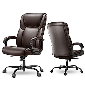 Office Chair - Ergonomic Home Office Chair High Back Executive Computer Desk Chair, Adjustable Height and Tilt Swivel Rocking PU Leather Comfortable Chairs with Wheels Armrest for Adults, Brown