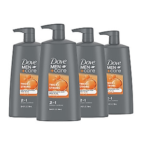 DOVE MEN+ CARE 2-in-1 Shampoo + Conditioner Thick + Strong 4 count for Fortifying Hair from Root to Tip, with Calcium, 25.4 oz