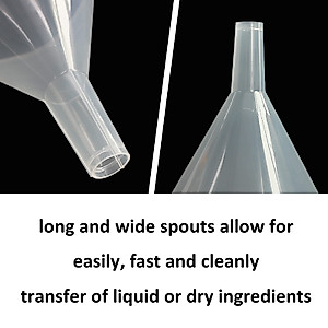 8 Pack Multi-Purpose Plastic Funnels with Long Reaching Spout (4.7”) for Water Bottle, Easy and Smooth Content Transfer by ZMYBCPACK