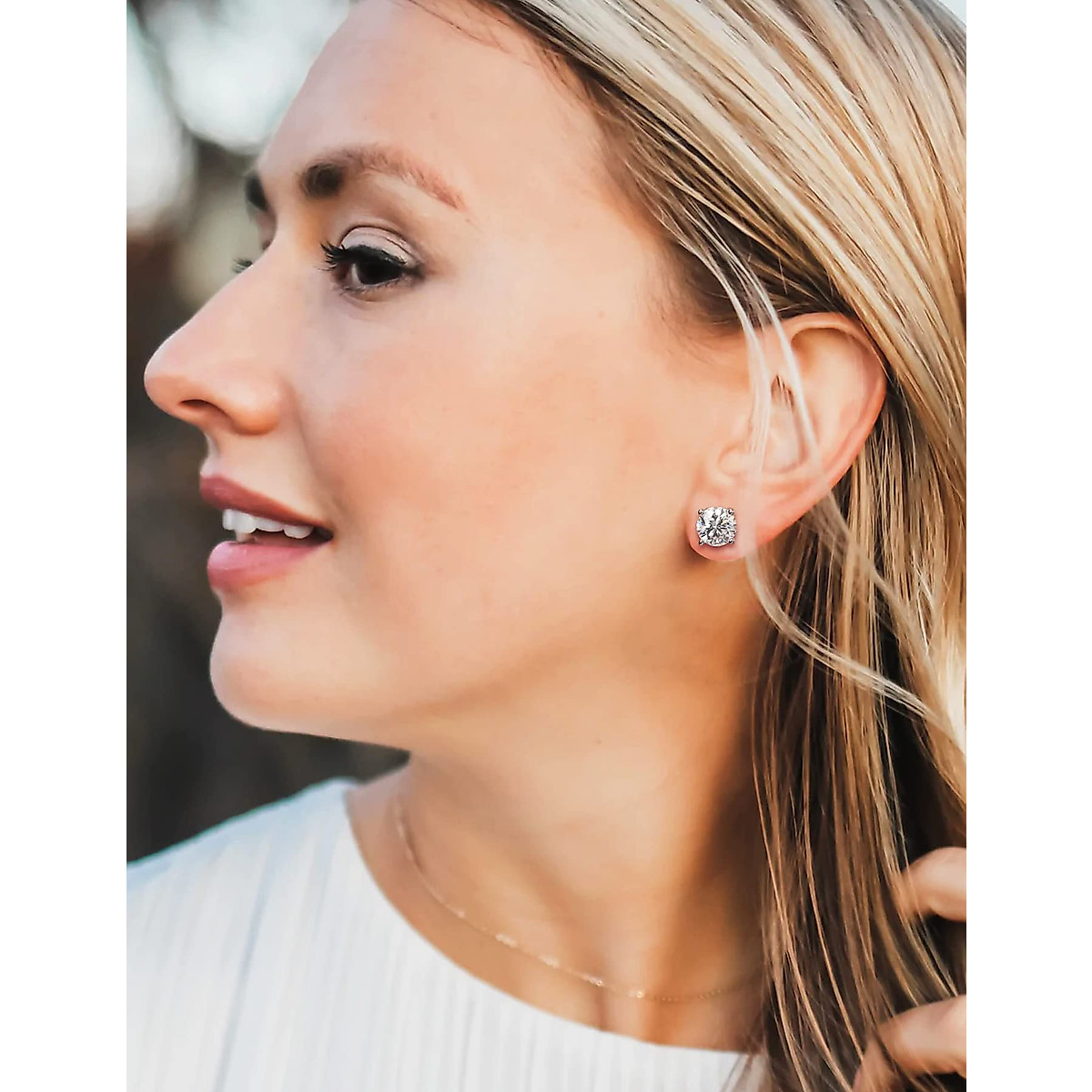 IMOLOVE Moissanite Stud Earrings with 0.6ct-3ct D Color Round Cut Lab Created Diamond Earrings in Sterling Silver with 18K White Gold Plated for Women Men-2