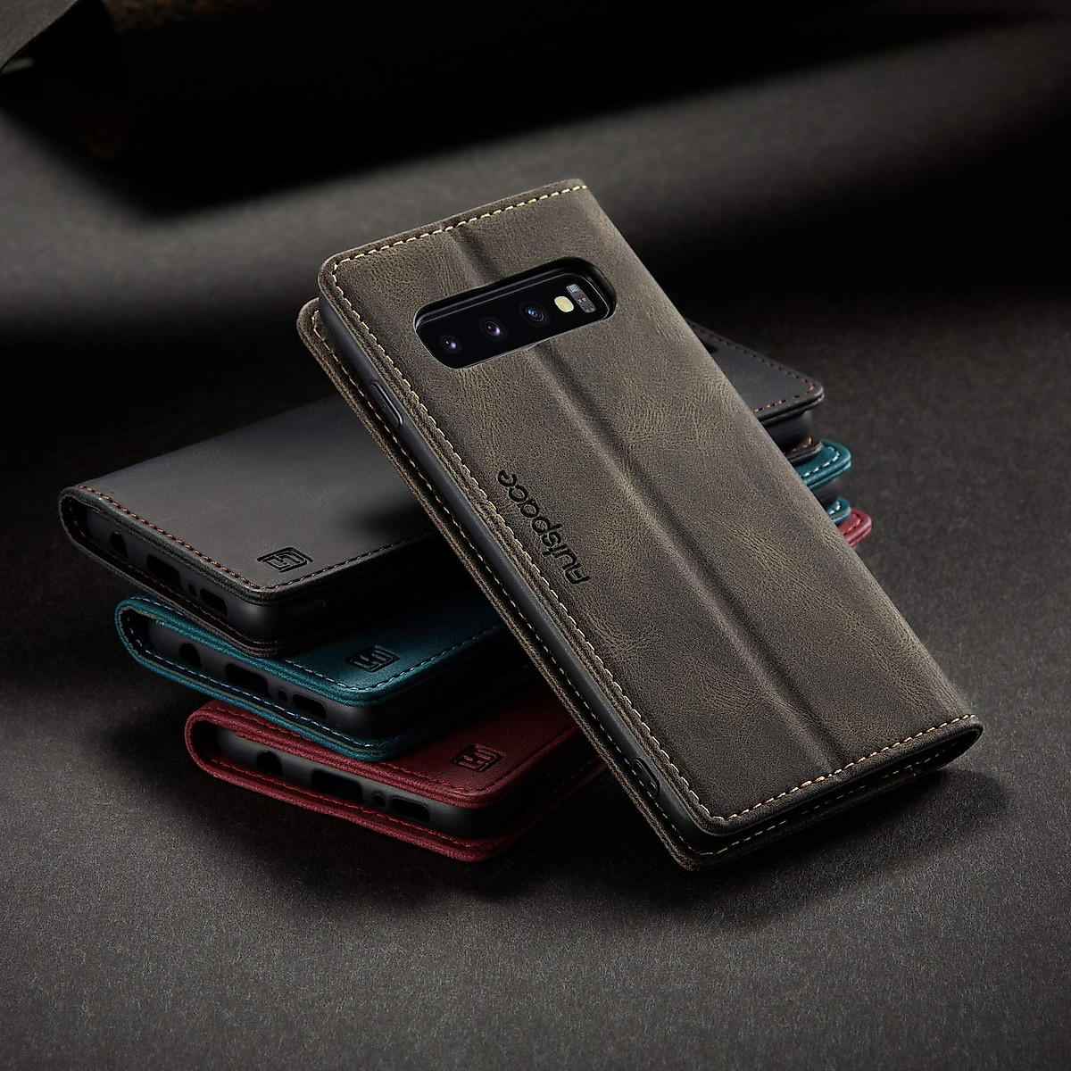 TOHULLE for Samsung Galaxy S10 Plus Case, Vintage Wallet Case Card Holder Kickstand Built-in Magnetic Flip Folio Leather Case for Galaxy S10 Plus - Red