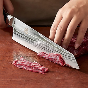 Mojave Outdoor 8 Inch Damascus Chef Knife Japanese T-CO 69 Layers Damascus Steel Blade Kitchen Cooking Kiritsuke Knives Raven Series RE0801T