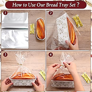 Maxcheck 100 Pcs Paper Loaf Pans 6.3 x 2.2 x 2.2 Inch Disposable Loaf Pan Liners with Clear Plastic Bags and Ties Paper Rectangle Baking Mold for Bread Cake Bakery(White, Coffee)