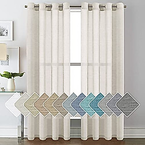 H.VERSAILTEX Linen Curtains Natural Blended Curtain Panels for Living Room/Light Reducing Linen Sheer Curtains 84 inch Length 2 Panels Set Nickel Grommet Window Panels, Natural