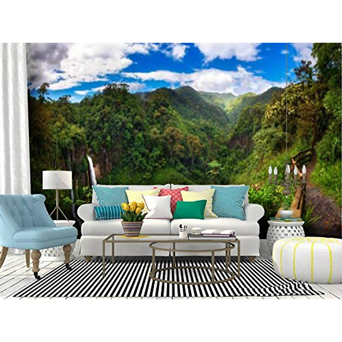 catarata del toro waterfall with surrounding mountains in costa rica Canvas Print Wallpaper Wall Mural Self Adhesive Peel & Stick Wallpaper Home Craft Wall Decal Wall Poster Sticker for Living Room