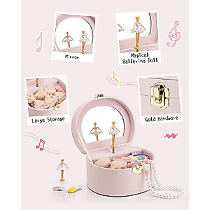 Vlando Musical Jewelry Box for Girls, Small Kid Music Box with Ballerina for Birthday Bedroom Decor, Gifts for Girls Kids - Light Pink