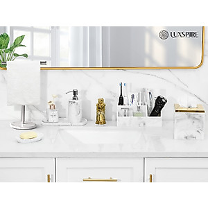 Luxspire Bathroom Counter Organizer, 5 Slot Toothbrush Holder, Marble Bathroom Accessories, Gravel White