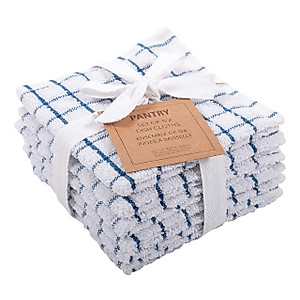 KAF Home Pantry 100% Cotton Checkered Grid Dish Cloths | Set of 6, 12 x 12 Inches | Absorbent and Machine Washable | Perfect for Cleaning Counters, and Any Household Spills - Blue