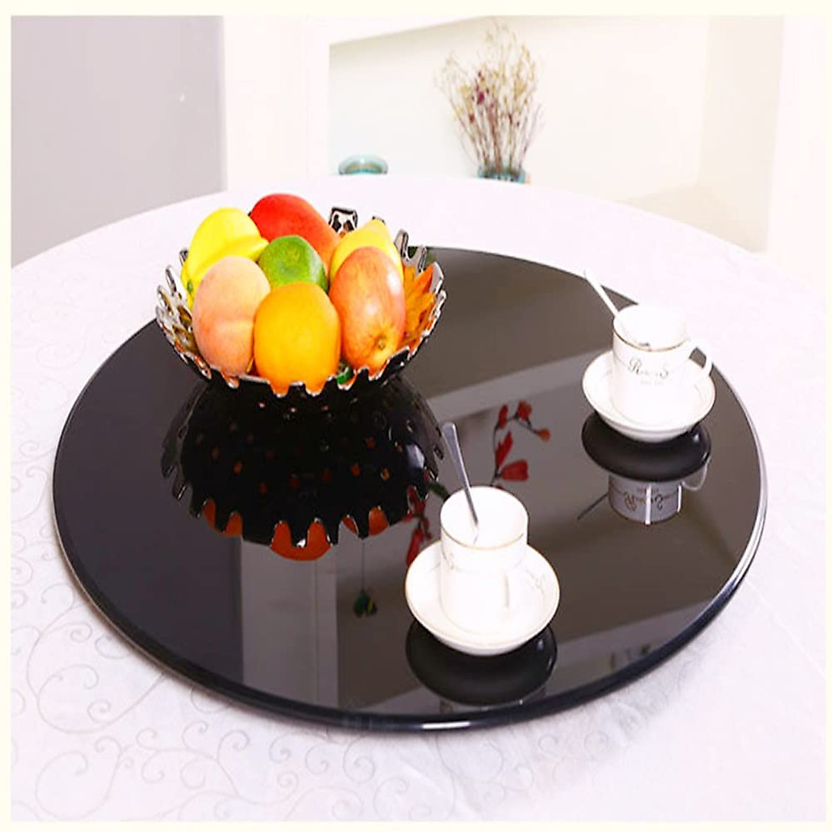 WEBUP 16inch Kitchen Turntable Glass Lazy Susan Organizer – Lazy Susan Turntable For Table Round Rotating Tray 360° Spinning Service Plate, Black (Size : 80cm/30inch)