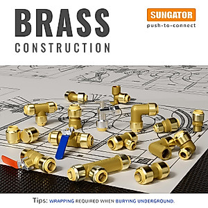 SUNGATOR Straight Connector Plumbing Fitting, Male Adapter 3/4 Inch by 3/4 Inch Push Fit PEX Fittings with Disconnect Clip, Push-to-Connect Copper, CPVC, No Lead Brass Pipe Fittings (2-Pack)