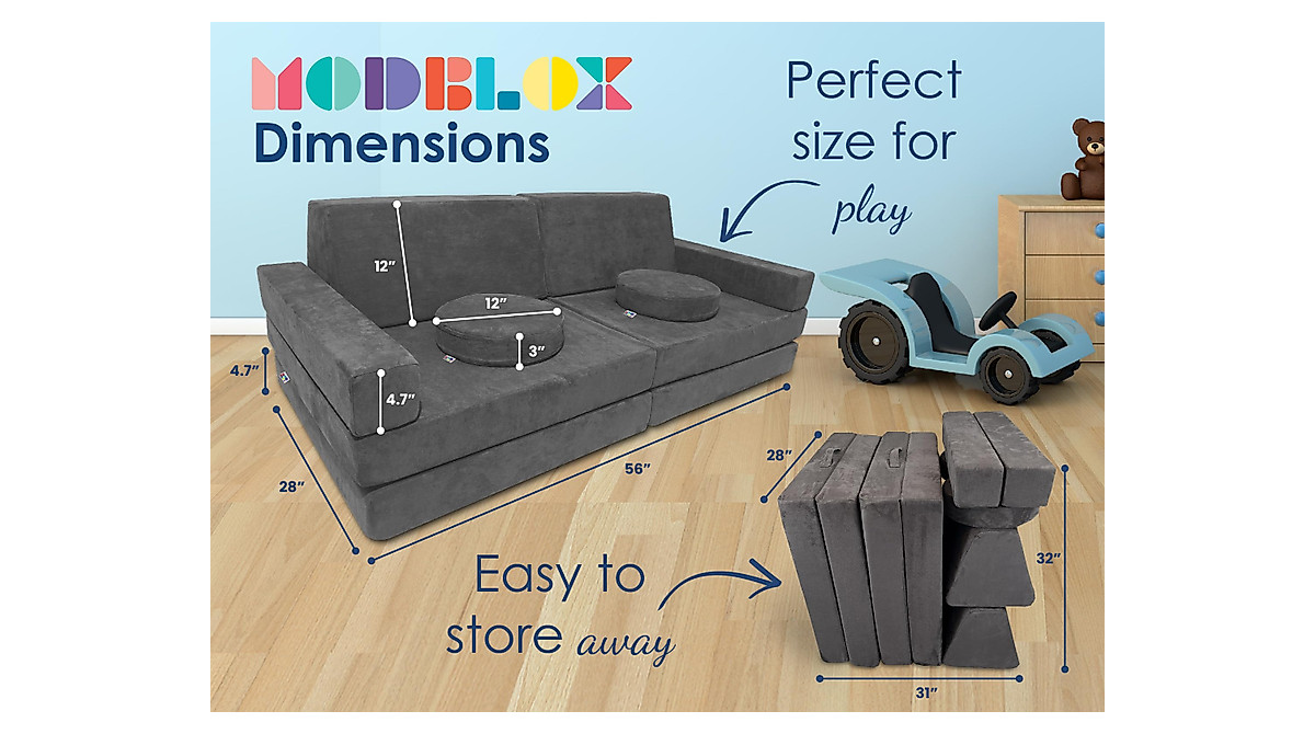 Mod Blox 10-Piece Kids Play Couch - Modular Fort Building Sofa