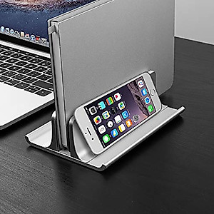 Vertical Laptop Stand Holder Adjustable Desktop Notebook Dock Space-Saving Three-in-one for All MacBook Pro Air, Mac,HP, Dell, Microsoft Surface,Lenovo, up to 17.3 inch Silver