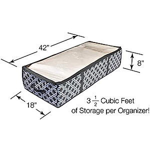 COMPONO 2 Pack Under Bed Storage Containers for Under The Bed Storage with Large Clear Window Carry Handles. Creates Storage Under Bed Organizer for Any Household Items (Pattern, Underbed Storage)