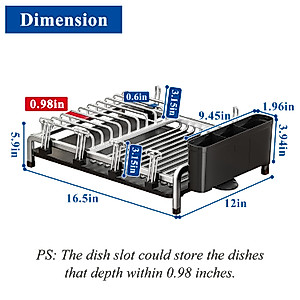 Aluminum Dish Drying Rack, Large Dish Rack and Drainboard Set, Utensil Holder, Multifunctional Anti-rust Dish Drainers for Kitchen Counter with Cup and Cutting Board Holder for Various Kitchenware