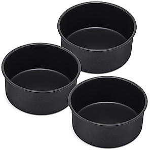 E-far 6 x 3 Inch Cake Pan Set of 3, Deep Stainless Steel Small Round Cake Pans Tin for Baking Birthday Wedding Layer Cakes, Stainless Steel Core & Non-toxic Nonstick Coating, Deep & Straight Side