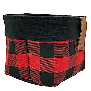 Square Canvas Storage Basket in Black/Red Buffalo Check, 6" H x 8" W