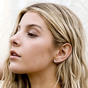 PAVOI 14K Gold Plated Sterling Silver Post Cubic Zirconia Ear Crawler Earrings - Faux Diamond Arrow Ear Climber Fashion Earrings in White Gold