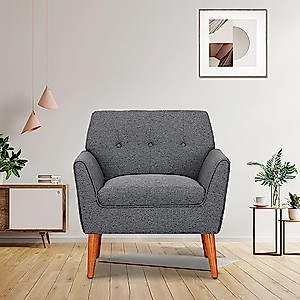 Ouchtek Living Room Accent Chairs Set of 2 Comfortable Linen Fabric Room Chairs Upholstered Reading Chair Mid-Century Modern Armchair for Bedroom Apartment Room Corner Anteroom, Gray