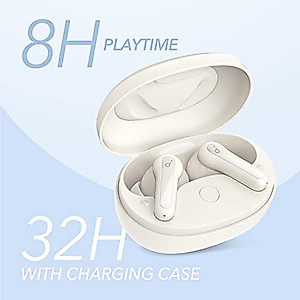 Soundcore by Anker Life P2 Mini True Wireless Earbuds, 10mm Drivers with Big Bass, Custom EQ, Bluetooth 5.2, 32H Playtime, USB-C for Fast Charging, Tiny Size for Commute, Work (Oat White) (Renewed)