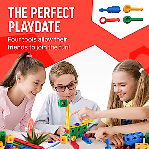 Brickyard Building Blocks STEM Toys - Educational Building Toys for Kids Ages 4-8 with 101 Pieces, Tools, Design Guide and Toy Storage Box, Gift for Boys & Girls