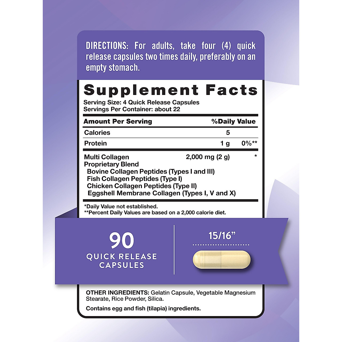 Nature's Truth Multi Collagen Peptides Capsules | Types I, II, III, V, X | 2000 mg | 90 Count | Keto Friendly | Non-GMO and Gluten Free Supplement