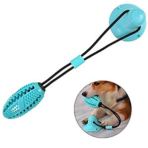 Guardians Dog Chew Toy with Suction Cup for Aggressive Chewers, Puppy Training Treats Food Dispensing Toothbrush Pet Teeth Cleaning Rope Toys for Dogs (Blue)