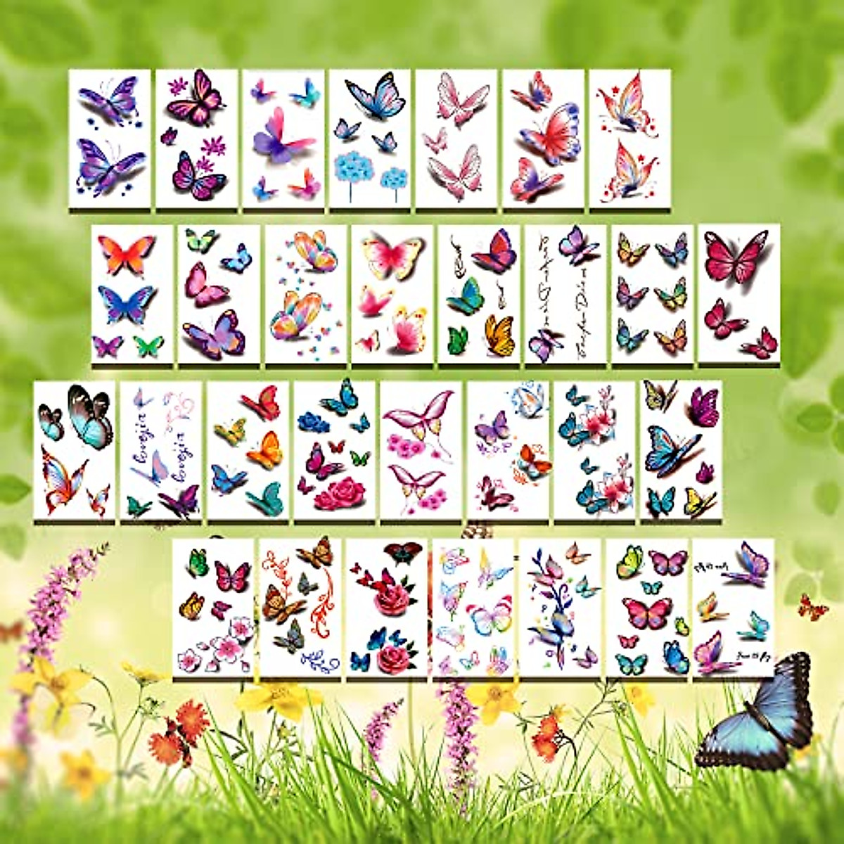 30 Sheets Butterfly Tattoos for Kids Womens - 110 Pcs 3D Tattoos, Colorful Body Art Temporary Tattoos, Butterfly Party Favors