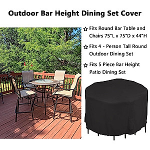 Izzybang Outdoor Bar Height Dining Set Cover for 5 Piece Tall Round Bistro Outdoor Dining Set Waterproof Heavy Duty 75 Inch Round Patio Bar Height Table & Chair Sets Cover