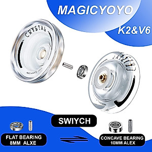 MAGICYOYO Pack of 2 Responsive Yoyos for Kids Beginners, K2 & V6 Dual Purpose Yoyos, Replacement Unresponsive Bearings Kit for Advanced Players + 12 Yoyo Strings +Storage Bag-2 Hole