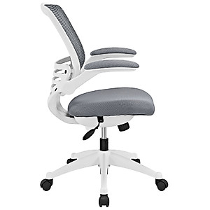 Modway Edge Mesh Office Chair with White Base and Flip-Up Arms in Gray - Perfect For Computer Desks