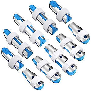 BBTO 10 Pieces Finger Splints Metal Padded Finger Support Finger Stabilizer with Soft Foam Interior and Loop Straps for Adults and Children, 3 Sizes (Blue)