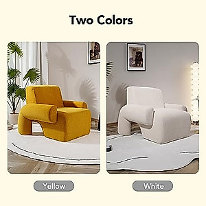 Guyii Upholstered Arm Sofa, Modern Fabric Sofa Chair, Ergonomic Accent Chair, Living Room Recliner with Backrest, Leisure Single Sofa for Bedroom, Living Room, Apartment (White)