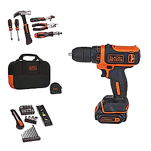 BLACK+DECKER 12V MAX Drill & Home Tool Kit, 60-Piece (BDCDD12PK)