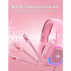 ZIUMIER Z30 Pink Gaming Headset for PS4, PS5, Xbox One, PC, Wired Over-Ear Headphone with Noise Canceling Microphone, LED Flowing RGB Light, 7.1 Surround Sound,Comfortable Earmuffs