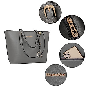Montana West Tote Handbag for Women Vegan Leather Shoulder Bag Large and Medium 2PCS Purses Set MWC2-030GY