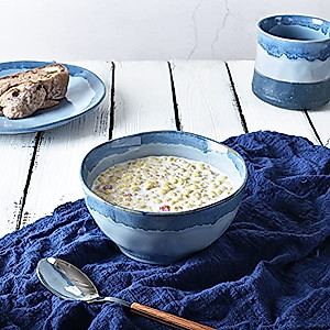 Bosmarlin Ceramic Soup Bowl Set of 4, 28 Oz, Cereal Bowl for Oatmeal, Dishwasher and Microwave Safe, Reactive Glaze (Blue, 6 inches)