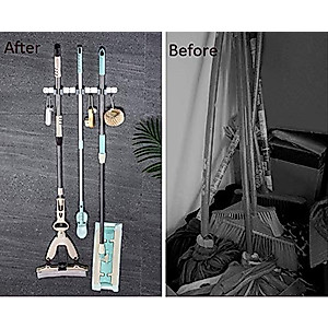 16" Mop and Broom Holder Organizer, Stainless Steel Wall Mount Hanger, Mounted Tool Rack Organizer, Closet Broom Holder, Ideal Broom Hanger for Kitchen, Courtyard, Garden,Storage (3 Racks 4 Hooks)