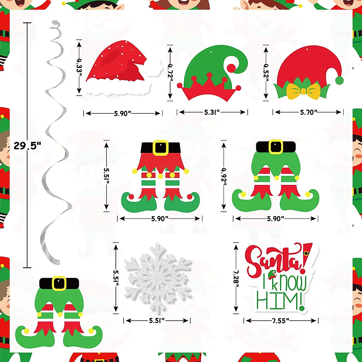 K KUMEED 20 Pcs Santa I Know Him Theme Party Hanging Swirls Elf Ceiling Hanging Decor for Christmas Party Decorations Baby Shower Xmas Decor