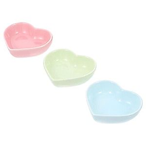 TEHAUX 3Pcs Ceramic Pet Bowls Heart Shaped Food Bowls for Cats Cute Hamster Food Containers Washable Hamster Feeder Bowls for Rabbit Guinea Pig Gerbil Hamster Chinchilla ( Pink+ Green+ Blue )