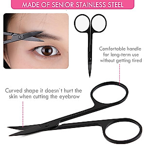 KINGMAS 5 Pcs Eyebrow Tweezers Set, Stainless Steel Brow Tweezer Scissors Set with Travel Case for Brow Facial/Ingrown Hair, Splinter (Black)